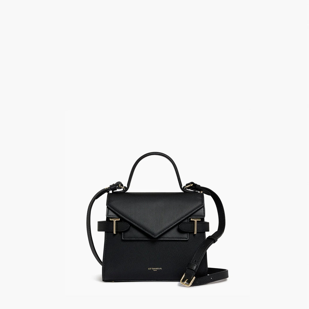EMILIE SMALL DOUBLE FLAP HANDBAG IN T SIGNATURE LEATHER - BLACK ...